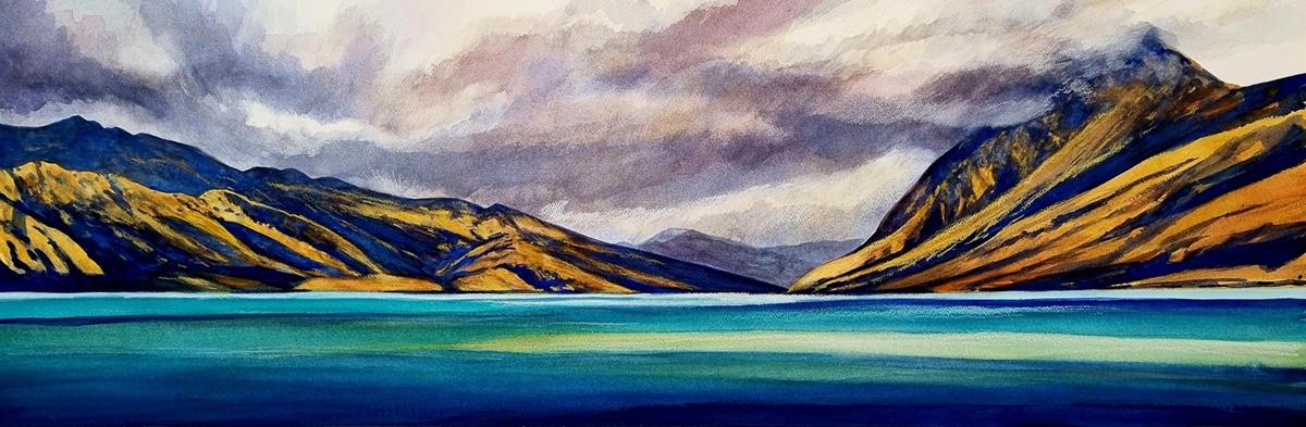 Lake Hawea, Framed Watercolour artwork by Kelvin McMillan